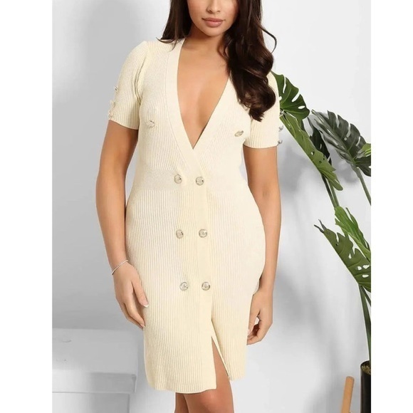 Dresses | Best Buttons Deep Plunge Knitted Dress 224 | Poshmark